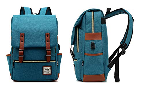 LIZAIDA MENENDEZ Vintage Laptop Backpack for Women Men,Travelling Backpack Casual Daypacks,15.6 Inch College Backpack With USB Charging Port (1-(Deep Teal USB))