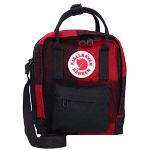 fjallraven women's kanken plaid re-wool sling bag, red/black, one size