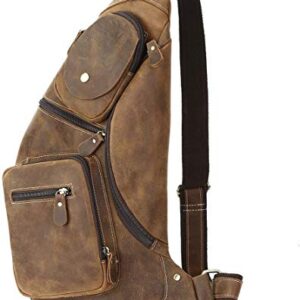 Leathario Men's Leather Sling Bag Chest Bag For Men Genuine Leather Crossbody Shoulder Bag Small Backpack For Works Casual