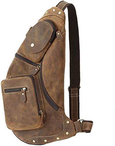 Leathario Men's Leather Sling Bag Chest Bag For Men Genuine Leather Crossbody Shoulder Bag Small Backpack For Works Casual