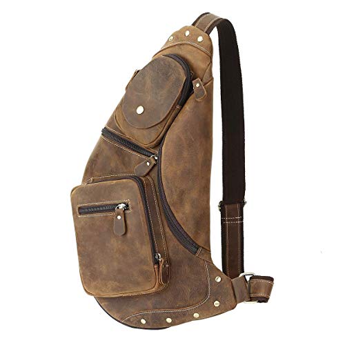 Leathario Men's Leather Sling Bag Chest Bag For Men Genuine Leather Crossbody Shoulder Bag Small Backpack For Works Casual