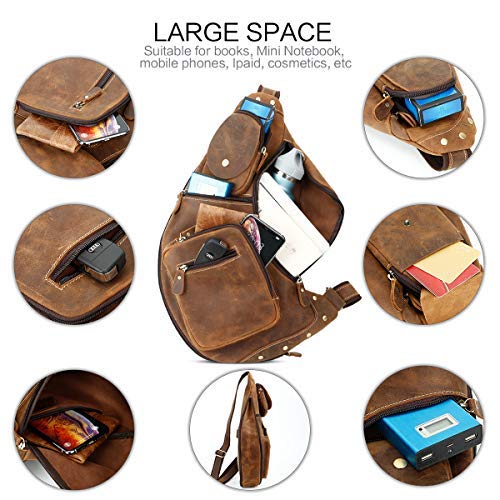 Leathario Men's Leather Sling Bag Chest Bag For Men Genuine Leather Crossbody Shoulder Bag Small Backpack For Works Casual