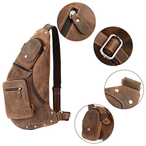 Leathario Men's Leather Sling Bag Chest Bag For Men Genuine Leather Crossbody Shoulder Bag Small Backpack For Works Casual