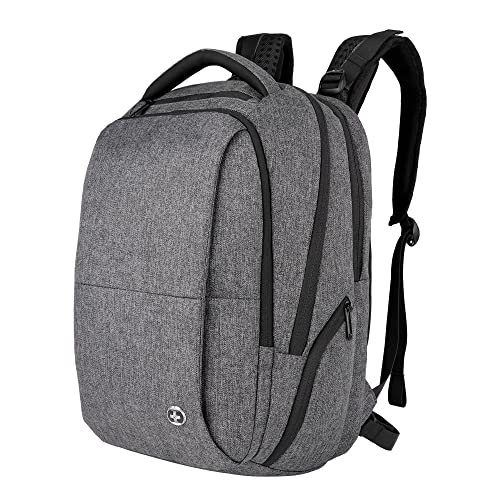 Swissdigital Design Zion Men's College Business Travel Massaging Backpack RFID Protection Pre-Wired USB Charging Fits Laptops up to 15.6", Grey