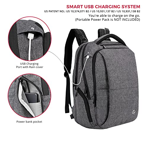 Swissdigital Design Zion Men's College Business Travel Massaging Backpack RFID Protection Pre-Wired USB Charging Fits Laptops up to 15.6", Grey