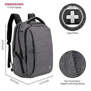 Swissdigital Design Zion Men's College Business Travel Massaging Backpack RFID Protection Pre-Wired USB Charging Fits Laptops up to 15.6", Grey