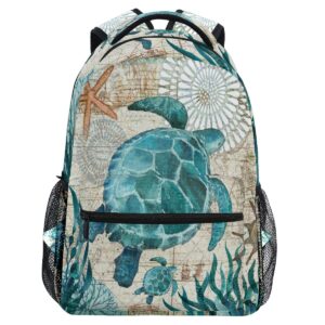 vdsrup vintage turtle backpack for girls kids boys ocean sea starfish world map school book bag waterproof student laptop backpacks college carrying bags casual durable lightweight