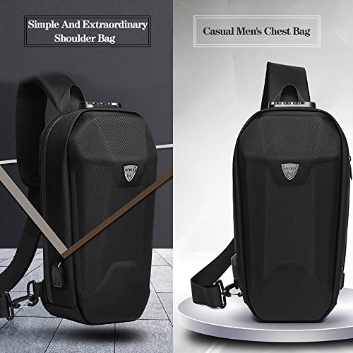 OZUKO Anti Theft Chest Sling Shoulder Backpacks Bags Crossbody Daypack Waterproof Chest Bag with USB Charging Port (Black)