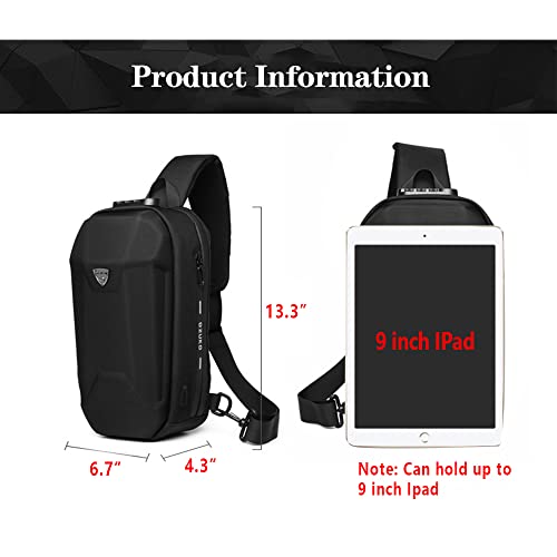 OZUKO Anti Theft Chest Sling Shoulder Backpacks Bags Crossbody Daypack Waterproof Chest Bag with USB Charging Port (Black)