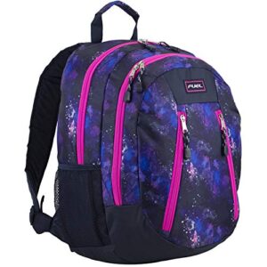 fuel active backpack, navy blue/pink trim/galaxy print