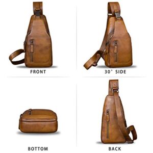 Genuine Leather Sling Bag for Men Chest Shoulder Crossbody Hiking Backpack Vintage Handmade Daypack (Brown)