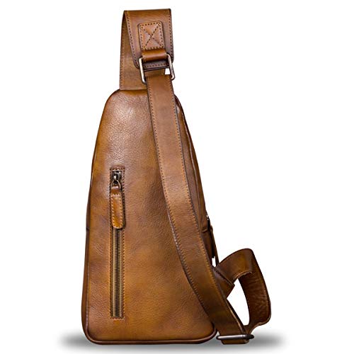 Genuine Leather Sling Bag for Men Chest Shoulder Crossbody Hiking Backpack Vintage Handmade Daypack (Brown)