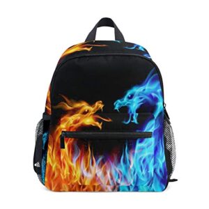 blue gold fire dragon small backpack fiery dragons school bags toddler preschool shoulder bookbag kindergarten elementary school bag for 3-6 years old boys girls