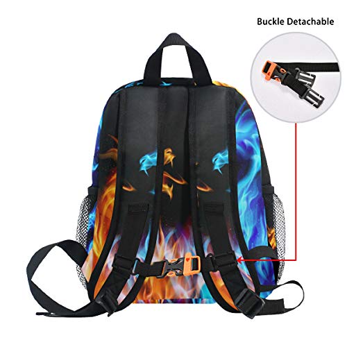 Blue Gold Fire Dragon Small Backpack Fiery Dragons School Bags Toddler Preschool Shoulder Bookbag Kindergarten Elementary School Bag for 3-6 Years Old Boys Girls