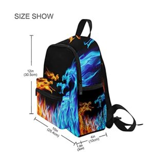 Blue Gold Fire Dragon Small Backpack Fiery Dragons School Bags Toddler Preschool Shoulder Bookbag Kindergarten Elementary School Bag for 3-6 Years Old Boys Girls