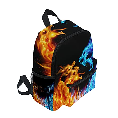 Blue Gold Fire Dragon Small Backpack Fiery Dragons School Bags Toddler Preschool Shoulder Bookbag Kindergarten Elementary School Bag for 3-6 Years Old Boys Girls