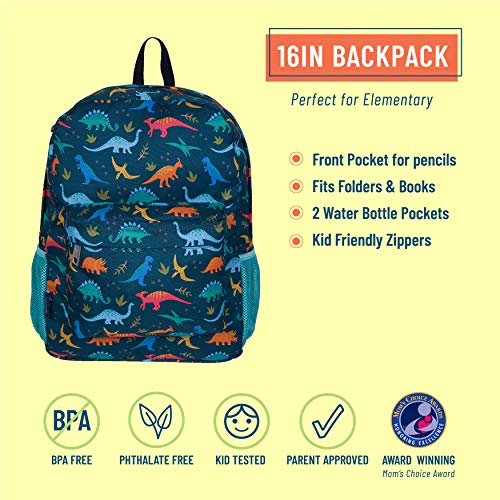 Wildkin 16-Inch Kids Backpack for Boys & Girls, Perfect for Elementary School Backpack, Features Padded Back & Adjustable Strap, Ideal Size for School & Travel Backpacks (Jurassic Dinosaurs)