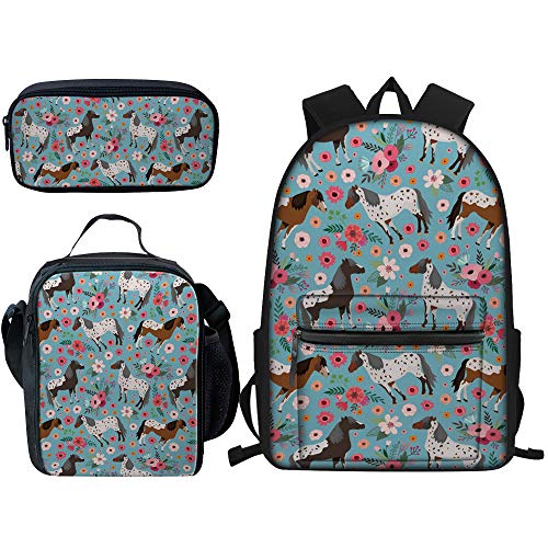 Beauty Collector Animal Flower Horse School Backpack Set Kid Boys Personalized Book Bags with Lunch Bag and Pencil Case for Girls