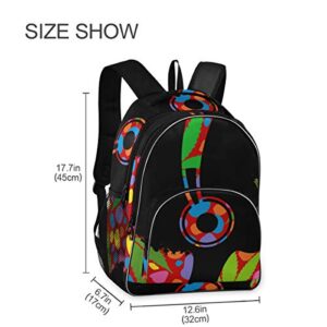 OREZI School Backpack for Girls Boys,African Girl With Headphones Bookbags Lightweight Laptop Travel Casual Daypack Rucksack for Student Teenagers kid's