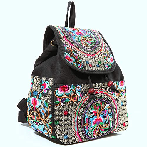 Goodhan Embroidered Women Backpack Purse Anti-theft Casual Shoulder Bag Satchel Bags Lightweight Daypack