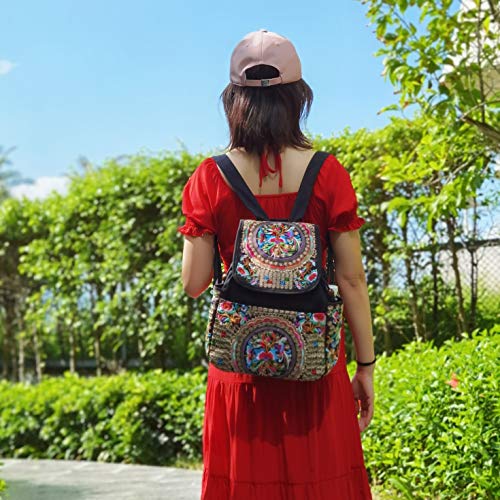 Goodhan Embroidered Women Backpack Purse Anti-theft Casual Shoulder Bag Satchel Bags Lightweight Daypack