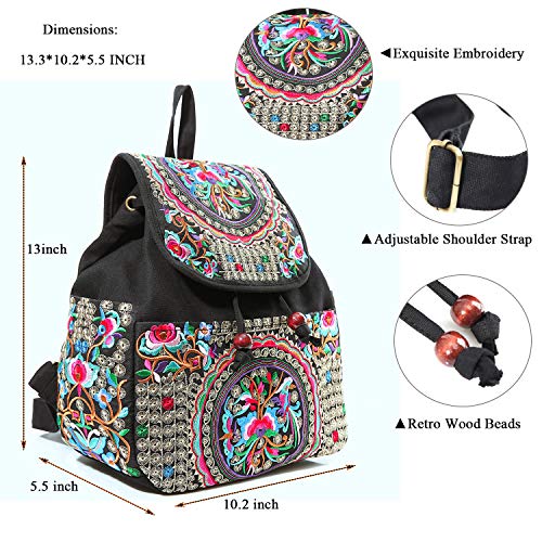 Goodhan Embroidered Women Backpack Purse Anti-theft Casual Shoulder Bag Satchel Bags Lightweight Daypack