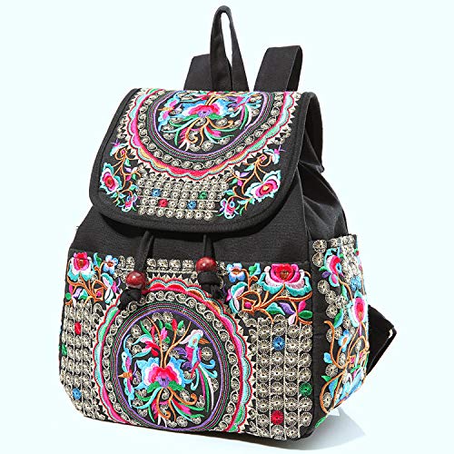 Goodhan Embroidered Women Backpack Purse Anti-theft Casual Shoulder Bag Satchel Bags Lightweight Daypack