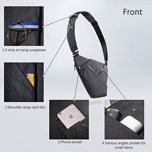 NIID D1 Men Crossbody Sling bag Chest Pack Slim Underarm Armpit Shoulder Backpack Multipurpose Sleek Casual Daypack for Travel Hiking (Dark Gray, Right Hand)