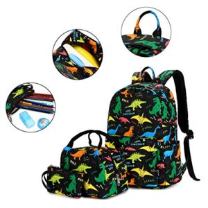 abshoo Cute Lightweight Kids School Bookbags Dinosaur Boys Backpacks With Lunch Bag (Colorful Dinosaur Set)