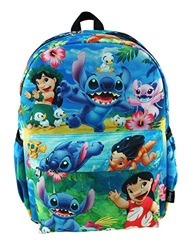 Lilo And Stitch Deluxe Oversize Print Large 16" Backpack with Laptop Compartment - A19563 Multi-color