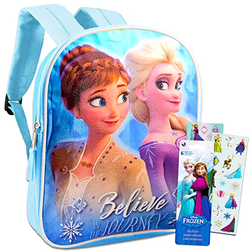 Frozen Travel Bag Backpack for Girls Toddlers Kids ~ 2 Pc Bundle with Premium 15" Frozen School Bag Travel Set, Stickers | Frozen School Supplies