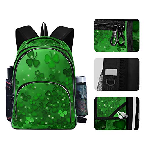 OREZI Waterproof Schoolbag for Girls Boys,Saint Patrick Day Laptop Backpack with USB Charging Port,College Bookbag for Women Men