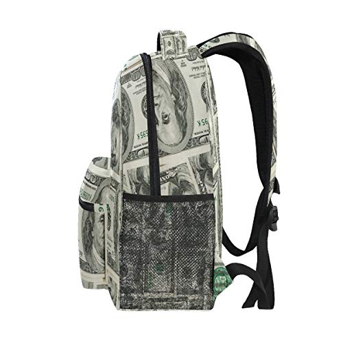 Backpack for Girls Kids Boys Teens Money Print Lightweight Durable Bookbag School Bag Laptop Bags Travel Hiking Camping Daypack