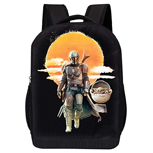 STAR WARS BLACK MANDALORIAN BACKPACK - STAR WARS 18 INCH AIR MESH PADDED BAG (Mando Child and the Sun)