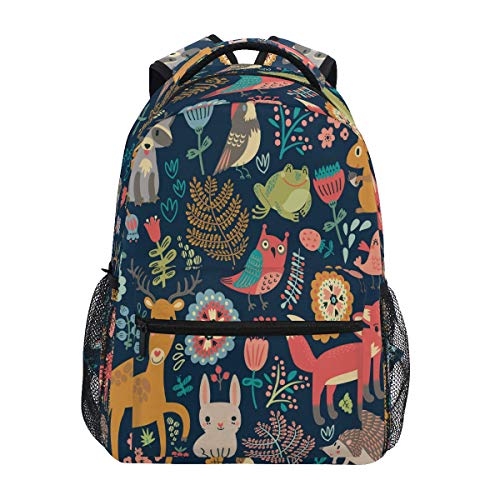 Backpack Forest Animal Fox Rabbit Flower School Shoulder Bag Large Waterproof Durable Bookbag Laptop Daypack for Students Teens Girls Boys Elementary