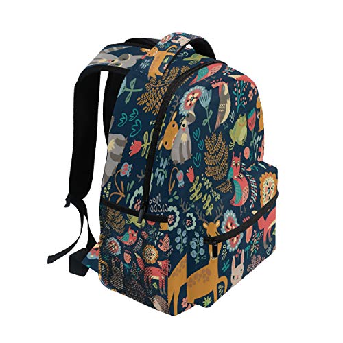 Backpack Forest Animal Fox Rabbit Flower School Shoulder Bag Large Waterproof Durable Bookbag Laptop Daypack for Students Teens Girls Boys Elementary