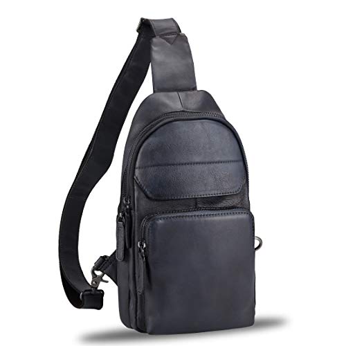 Genuine Leather Sling Bag Crossbody Purse Handmade Hiking Daypack Retro Shoulder Backpack Vintage Chest Bag (Darkgrey)