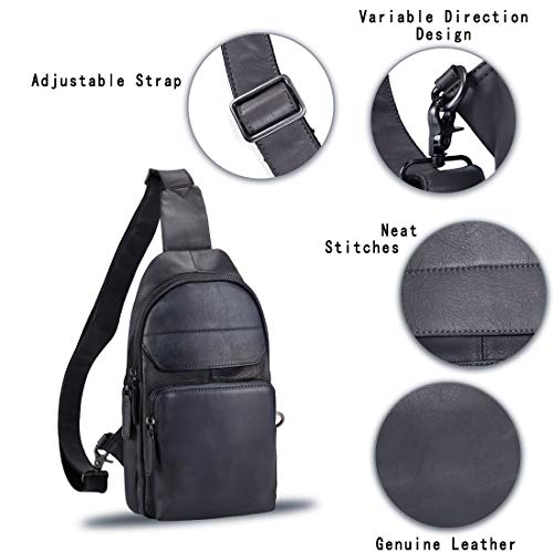 Genuine Leather Sling Bag Crossbody Purse Handmade Hiking Daypack Retro Shoulder Backpack Vintage Chest Bag (Darkgrey)