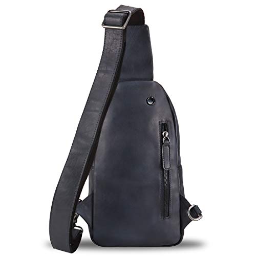 Genuine Leather Sling Bag Crossbody Purse Handmade Hiking Daypack Retro Shoulder Backpack Vintage Chest Bag (Darkgrey)