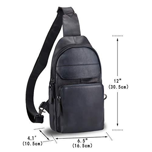 Genuine Leather Sling Bag Crossbody Purse Handmade Hiking Daypack Retro Shoulder Backpack Vintage Chest Bag (Darkgrey)