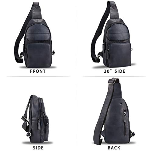 Genuine Leather Sling Bag Crossbody Purse Handmade Hiking Daypack Retro Shoulder Backpack Vintage Chest Bag (Darkgrey)