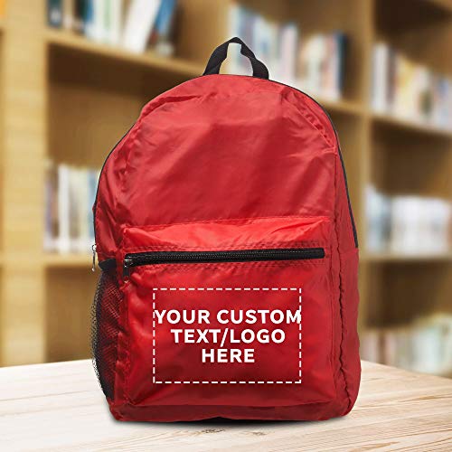 DISCOUNT PROMOS Custom Simple Functional Backpacks Set of 24, Personalized Bulk Pack - Water Resistant, Lightweight - Red