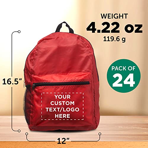 DISCOUNT PROMOS Custom Simple Functional Backpacks Set of 24, Personalized Bulk Pack - Water Resistant, Lightweight - Red