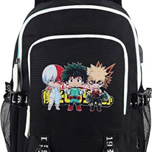 Roffatide Anime Hero Academia Backpack Printed College School Bag Laptop Backpack with USB Charging Port & Headphone Port