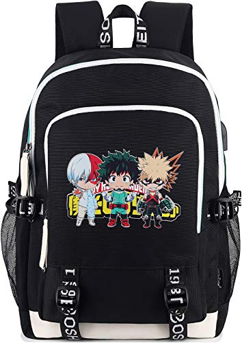 Roffatide Anime Hero Academia Backpack Printed College School Bag Laptop Backpack with USB Charging Port & Headphone Port