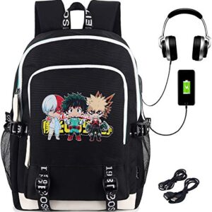 Roffatide Anime Hero Academia Backpack Printed College School Bag Laptop Backpack with USB Charging Port & Headphone Port