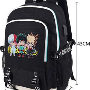 Roffatide Anime Hero Academia Backpack Printed College School Bag Laptop Backpack with USB Charging Port & Headphone Port