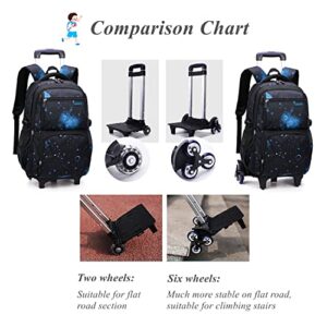 Galaxy-Print Rolling-Backpack Boys-Bookbag on Wheels with Lunch Bag, Galaxy Wheel Backpack, Wheel Trolley Bag for School