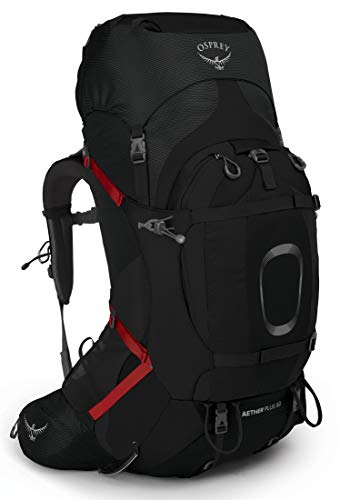 Osprey Aether Plus 60L Men's Backpacking Backpack, Black, S/M