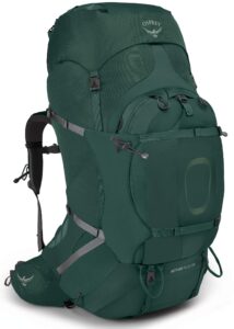 osprey aether plus 100l men's backpacking backpack, axo green, small/medium